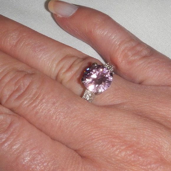 Jewelry | Round Pink Cz Stone Ring With Clear Cz Accents | Poshmark